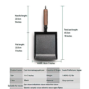 DGleyisu Pre-Seasoned Cast Iron Tamagoyaki Pan - 9x7 Inches | Ideal for Japanese Egg Omelettes