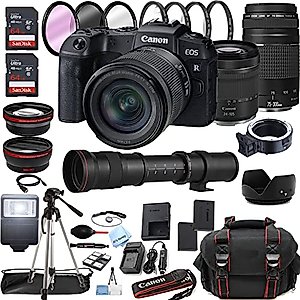EOS RP Mirrorless Digital Camera with RF 24-105mm f/4-7.1 STM Lens + 75-300mm F/4-5.6 III Lens + 420-800mm Super Telephoto Lens + 128GB Memory + Case + Tripod + Filters (44pc Bundle)