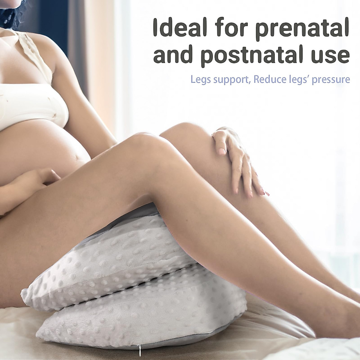 neexan Pregnancy Sleeping Pillow, Soft Pregnancy Wedge Pillow for Tummy, Back and Leg Support, Adjustable Pillowcase (Grey)