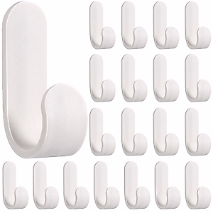 Yulejo Plastic Adhesive Hooks Adhesive White Hooks Wall Hangers Door Hooks for Hanging Towels, Jackets, Kitchenware and Light Strip (20)