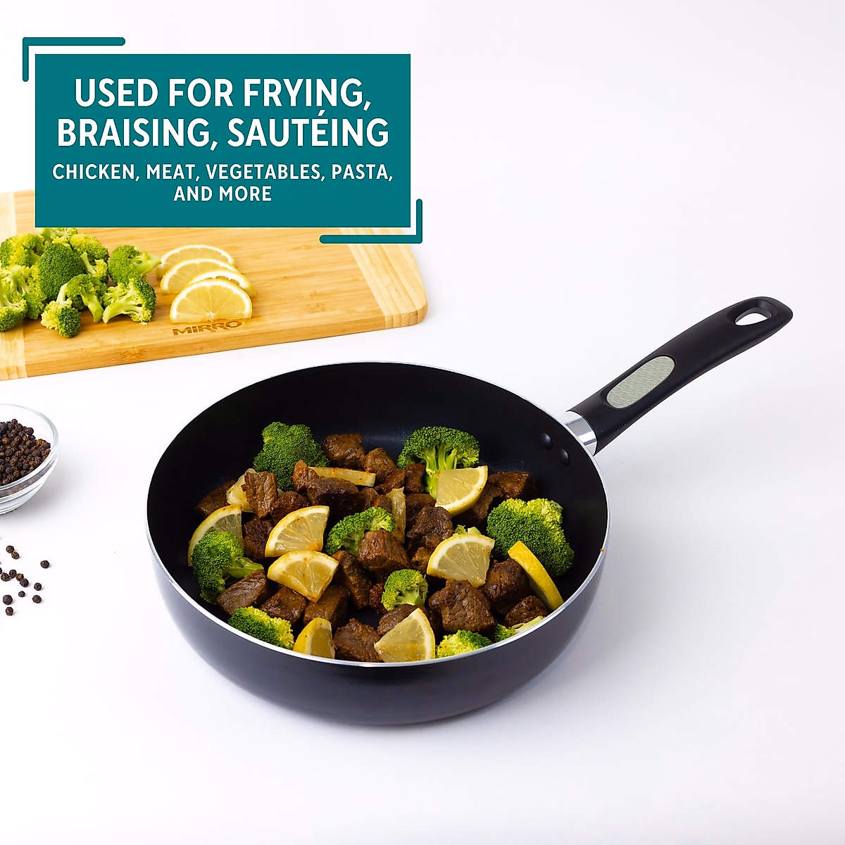 Mirro Get A Grip Nonstick Fry Pan with Glass Lid Cookware, 10-Inch, Black