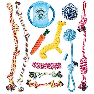 Pacific Pups Products for Dogs - Dog Toys for Aggressive Chewers, 11 Heavy Duty Dog Chew Toys for Aggressive Chewers, Cotton Puppy Chew Toys for Teething, Dogs Toys, Benefits Non-Profit Dog Rescue