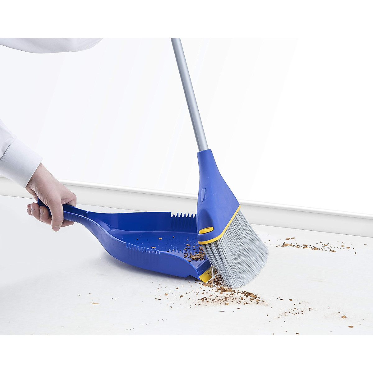 Superio Clip-On Dustpan - Heavy Duty Plastic, Easy Grip Clip-On Dust Pan with Rubber Edge, Detailed Sweeping Debris, Fits Standard Brooms Home & Commercial Dusting & Cleaning Tool, Blue, 2-Pack