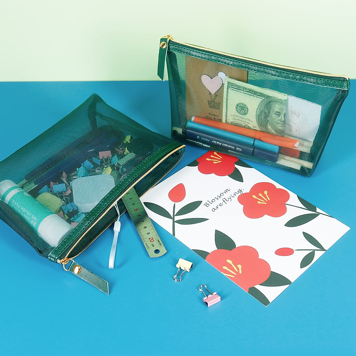 HRX Package Mesh Makeup Bag, 3pcs Travel Cosmetic Pouches with Zipper Toiletry Organizer Case for Purse Diaper Bag Tote Bag