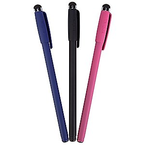 Targus Stylus Pen for Tablets, Apple iPads, Samsung Galaxy, and ALL Touchscreen devices with Slim Durable Rubber Tip - 3 Pack - Black/Blue/Red (AMM0601TBUS)