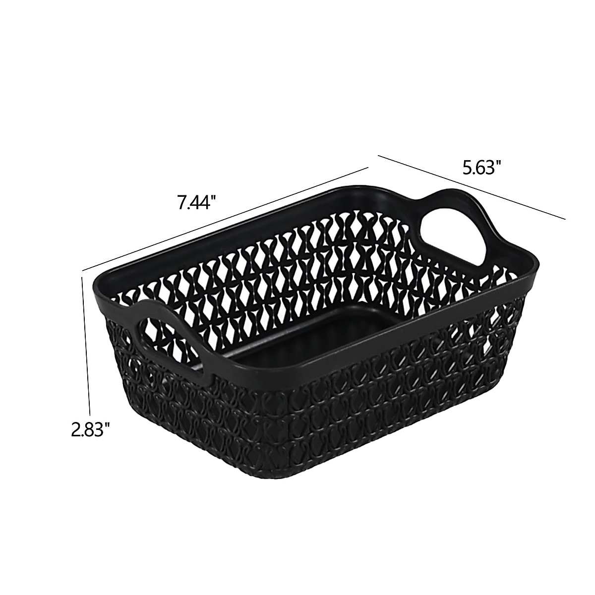 Melontray Set of 12 Small Plastic Storage Basket Tray, Plastic Weave Storage Baskets, Black