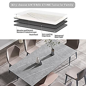 Voohek Kitchen, 70.87 Inches Marble Straight Metal Leg Large Dining Table Can Accommodate 6 to 8 People, Gray#D