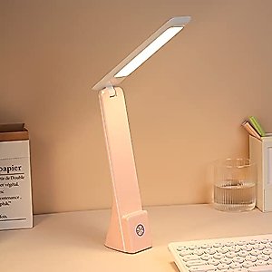 CometMars LED Desk Lamp (Pink), Cordless Lamp with 3 Lighting Modes, Rechargeable Reading Lamp with Adjustable Arm & USB Charge Port, Foldable Eye Caring Table Light for Home Office Study