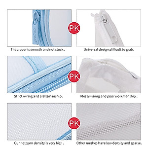 EASTHILL Grid Mesh Pen Pencil Case with Zipper Clear Makeup Color Pouch Cosmetics Bag Multi-Purpose Travel School Teen Girls Transparent Stationary Bag Office Organizer Box for Adluts(Blue)