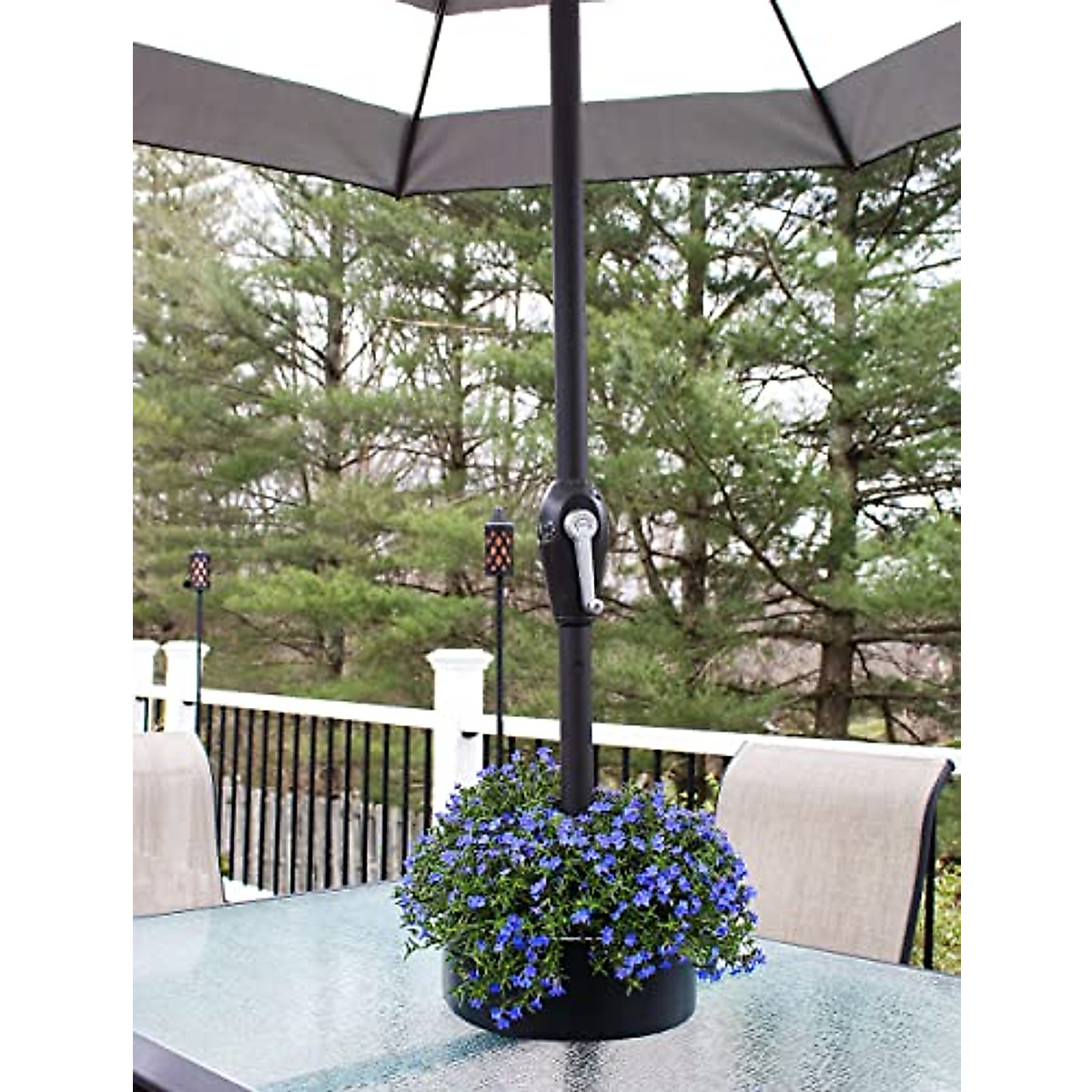 AuldHome Umbrella Planter for Patio Table with Umbrella Hole, Enamelware Half-Circle Planter Pots