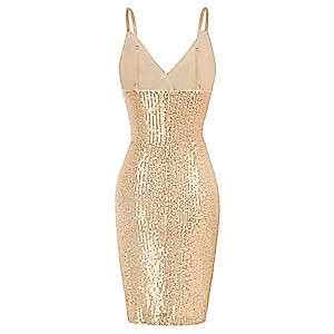 GRACE KARIN Womens Sleeveless Ruched Bodycon Sequin Glitter Party Clubwear Dress Champagne M