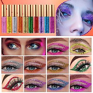 Colorful Liquid Eyeliner Set, 10 Colors Metallic Shimmer Glitter Eyeshadow, Long Lasting Waterproof Sparkling Eyeliner Eye Shadow