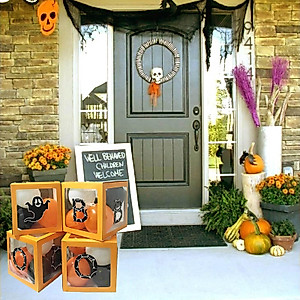 Halloween Balloon Boxes Decorations - Orange Transparent Box for Halloween Baby Shower, Birthday Party Decorations - Includes 4 Box Blocks, Black Ghost Boo Letter Stickers, 20 Latex Balloons