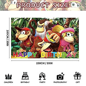 Donkey Country Party Supplies, 5x3FT Kong Theme Happy Birthday Party Banner Donkey Country Party Decoration Backdrop Background for Kids