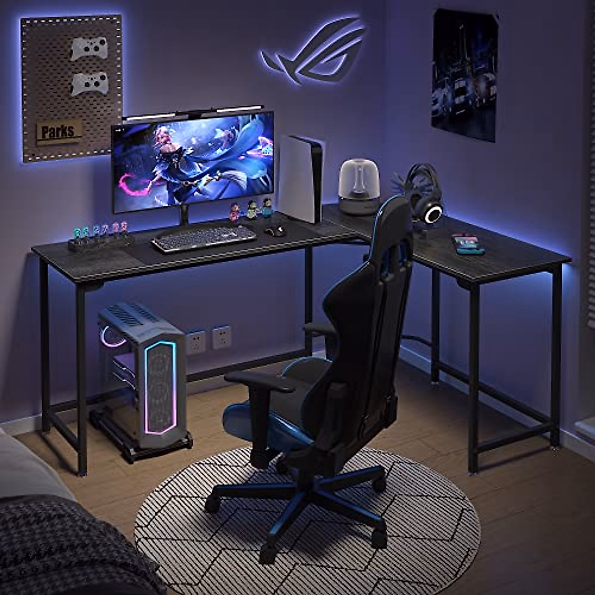 HOBINCHE 58 Inch L-Shaped Corner Computer Desk, Home Office Desk, Large Space Gaming Desk, Studying Writing Table Workstation, Gray