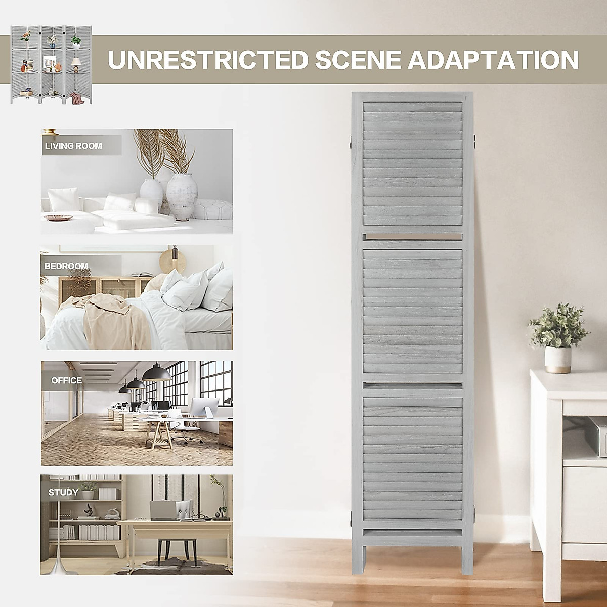 ECOMEX Room Divider with Shelves, 6 Panel Room Dividers and Folding Privacy Screens, Partition Room Divider Temporary Wall, Freestanding Room Divider for Home Office Studio Apartment (White)