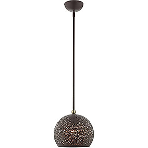 Livex Lighting 49181-07 1 Light Bronze Pendant Black W/ Antique Brass Accents