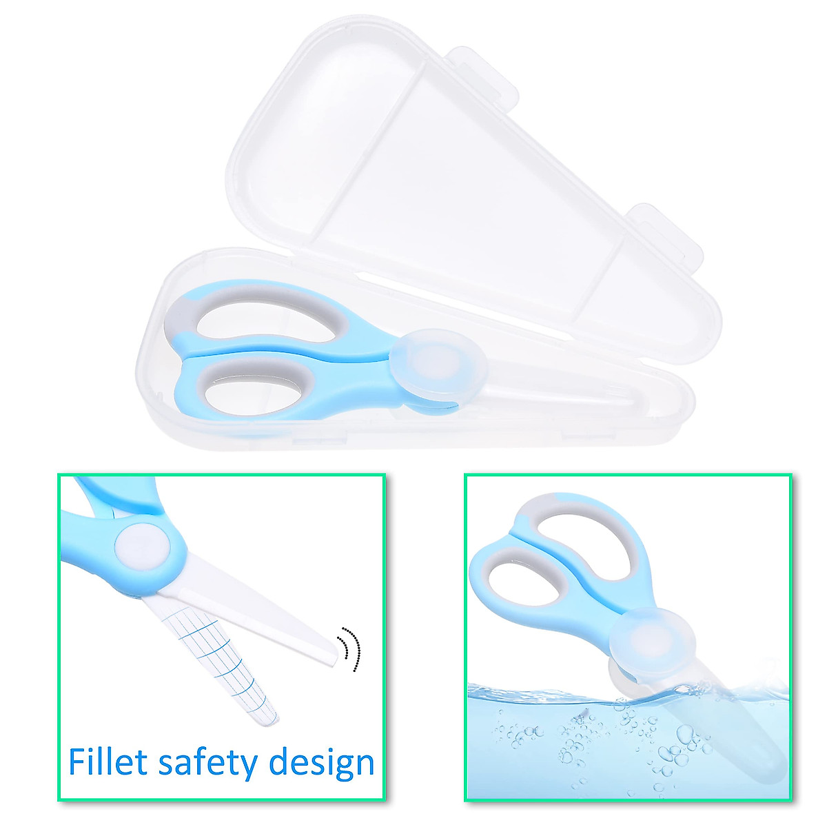 Kare & Kind Ceramic Baby Food Scissors - Blue - With Dust Cover and Storage Case - Cut Baby Food Easily - Ideal for Noodles, Meat, Chicken, Veggies and Fruits (Blue - 1 Pack)