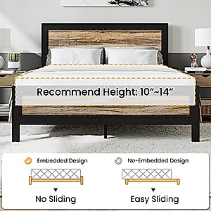 SHA CERLIN Heavy Duty Metal Bed Frame Queen Size, Platform Bed Frame with Wooden Headboard Footboard, 13 Strong Metal Slats Support, No Box Spring Needed, Mattress Foundation, Easy Assembly