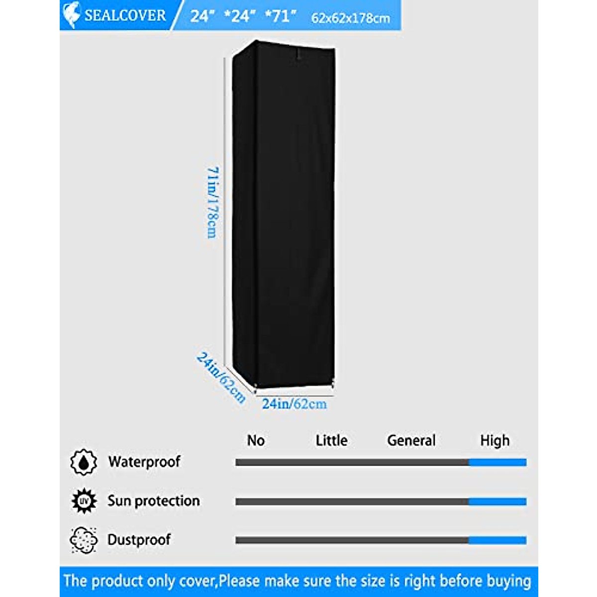 Sealcover Storage Shelf Wire Shelving Cover, Black High Density Rack Cover W24*D24*H71, Storage Rack Cover Used to Cover Sundries.