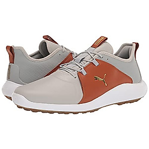 PUMA Men's Ignite Fasten8 Crafted Golf Shoe, High-Rise/Gold/Leather Brown, 12