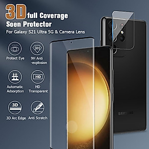AFSKU Galaxy S21 Ultra 5G Screen Protector, 9H Tempered Glass Scratch Resistant, Ultrasonic Fingerprint Support, 3D HD Curved,for Samsung Galaxy S21 Ultra 6.8 Inch Screen Protector