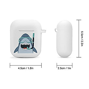 Cute White Shark with Diving Silicone AirPods Case Protective Cover Compatible with AirPods 2 & 1 with Keychain