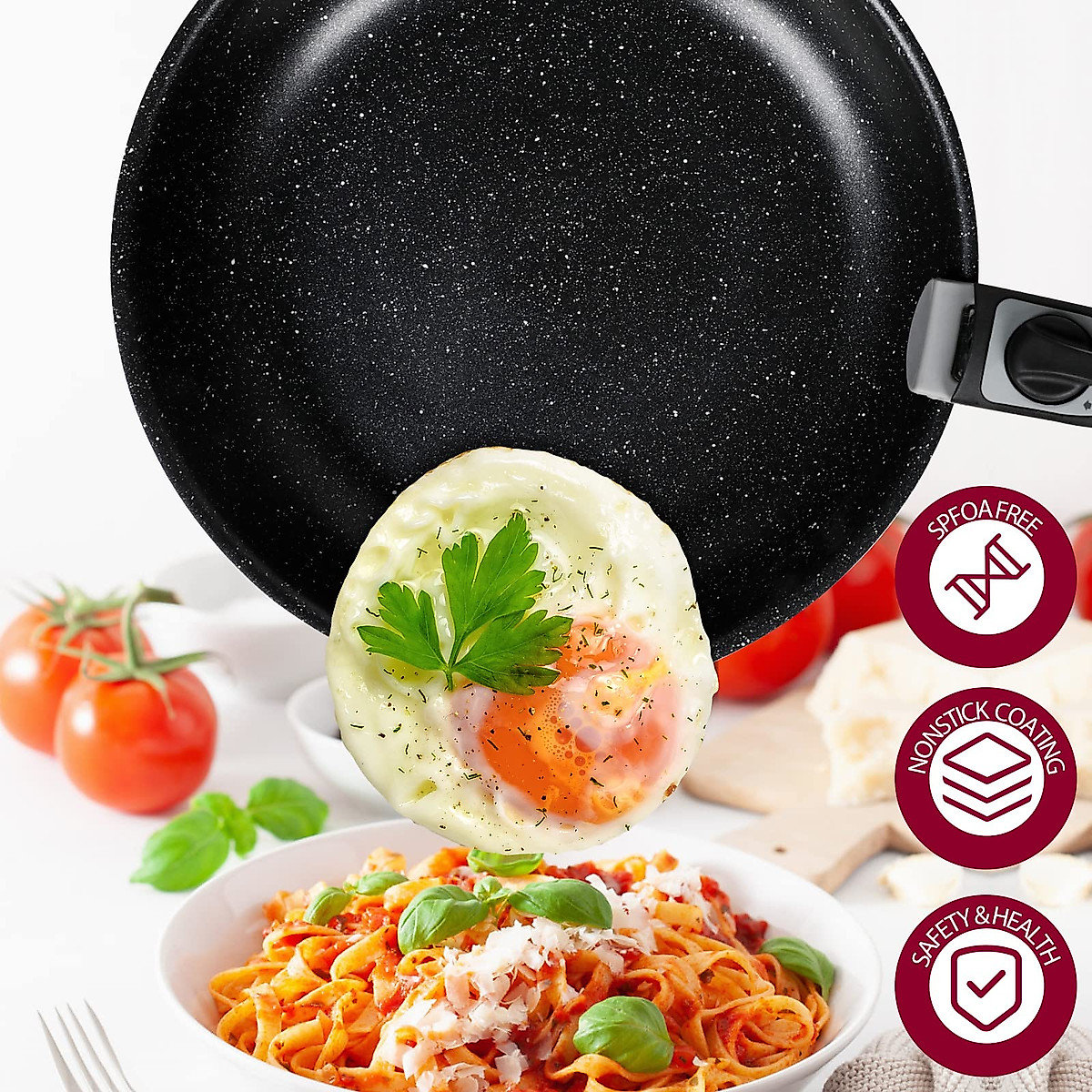 ZNM Nonstick Frying Pan Set, 10.2" & 11.6" Non Stick Frying Pans Omelette Skillet with Removable Handle, Aluminum Fry Pan Set Induction, Oven & Dishwasher Safe, Black