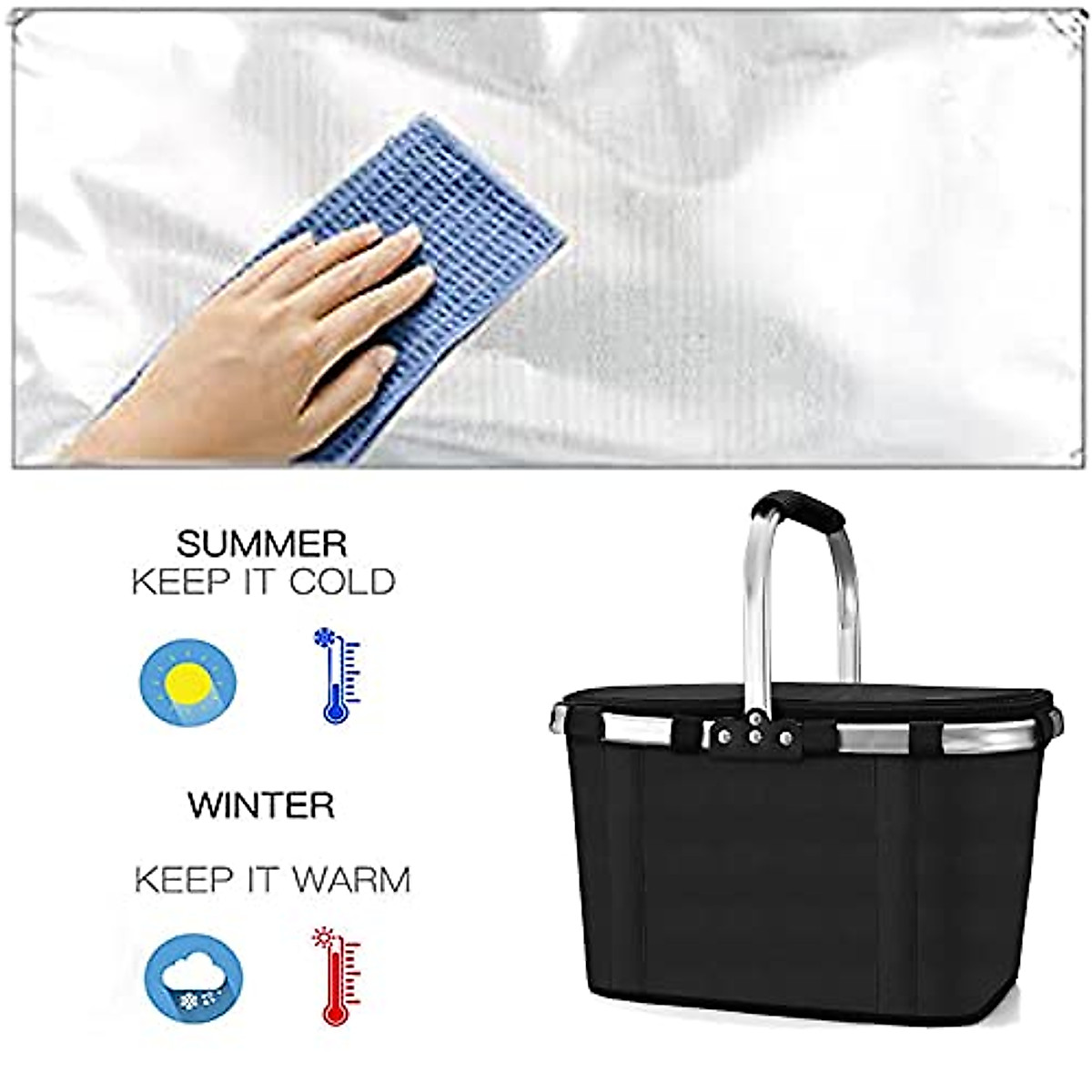 GIVDDAE Picnic Basket Shopping Bags Lunch Bag for Women/Men School Picnic Beach Insulated Bag for Hot Food Delivery Bag Collapsible Picnic and Food Delivery Tote 30L (Black)