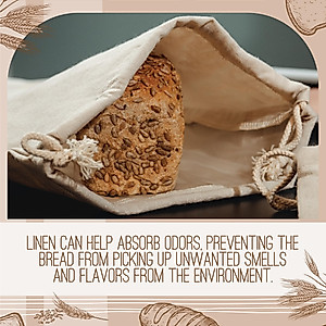 Simply H&K Linen Bread Bags [Pack of 3] with Inner Lining - Keeps Homemade Bread Fresh & Secure - Perfect for Sourdough & Gift Giving - Set of Reusable Bread Bags