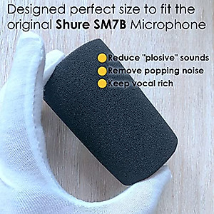 RK Pop Filter Perfectly Compatible with Sure SM7B, SMdB, SM7A, MV7 and Similar Podcast Mics Thick Foam Windscreen Cover Replacement Avoid Noise Against Plosives, High Density Black