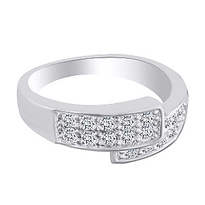 AFFY Round Shape White Cubic Zirconia Bypass Engagement Wedding Band Ring in 10k Solid White Gold Ring Size-6.5