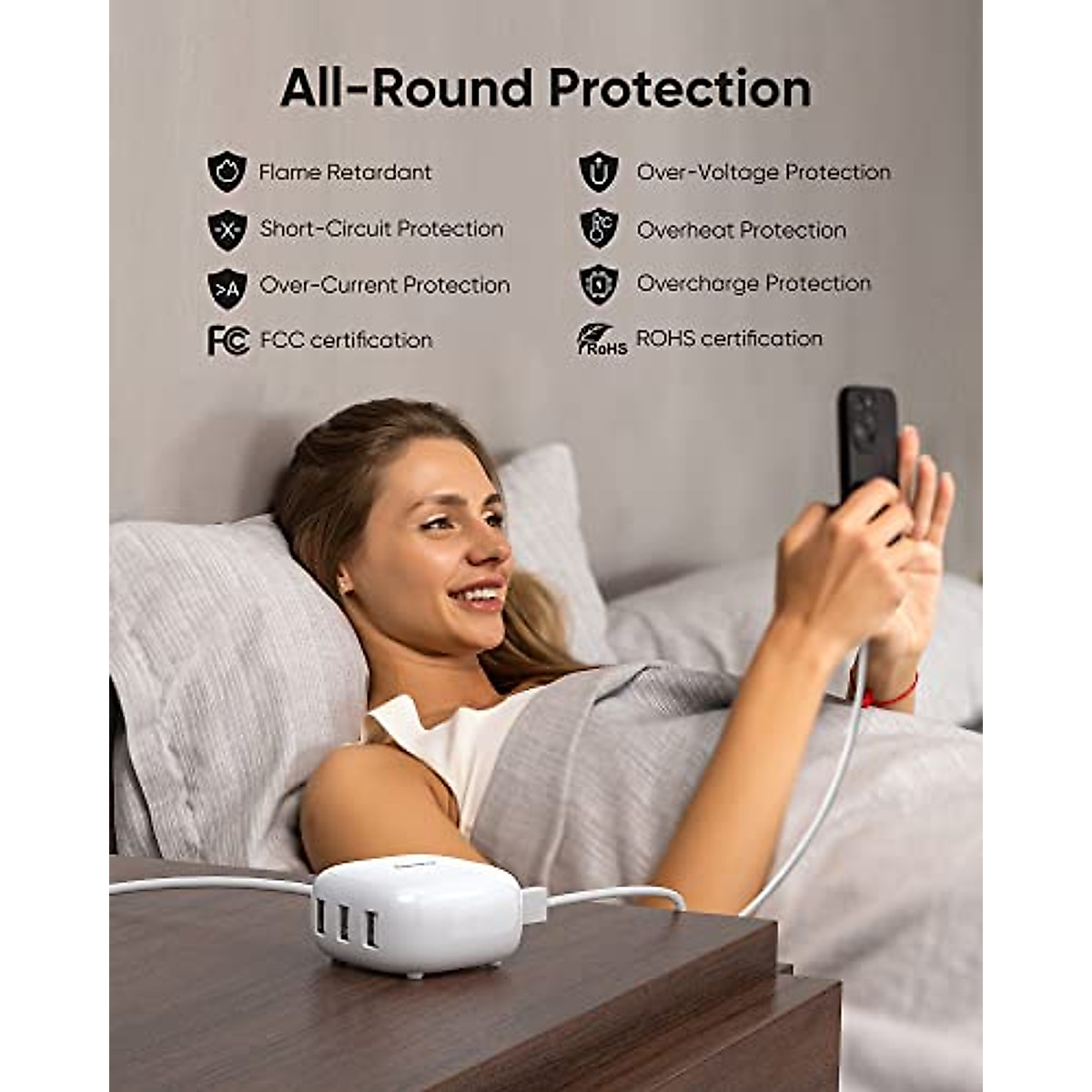 SUPERDANNY 6-Port USB Charger, 40W 8A Mini USB Charging Station, Charging Station for Multiple Devices, 4ft Cable, Compatible with iPhone, iPad, Galaxy, Pixel, for Travel, Cruise, White