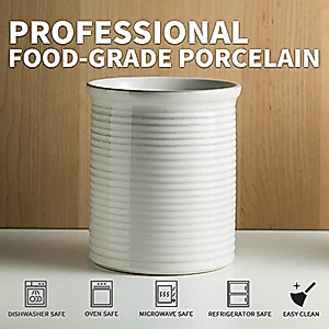 YHOSSEUN Cooking Utensil Holder, Ceramic Utensil Holder for Kitchen Counter, 6.8” Large Kitchen Utensil Holder Crock for Utensils, Farmhouse Utensil Organizer Storage Caddy