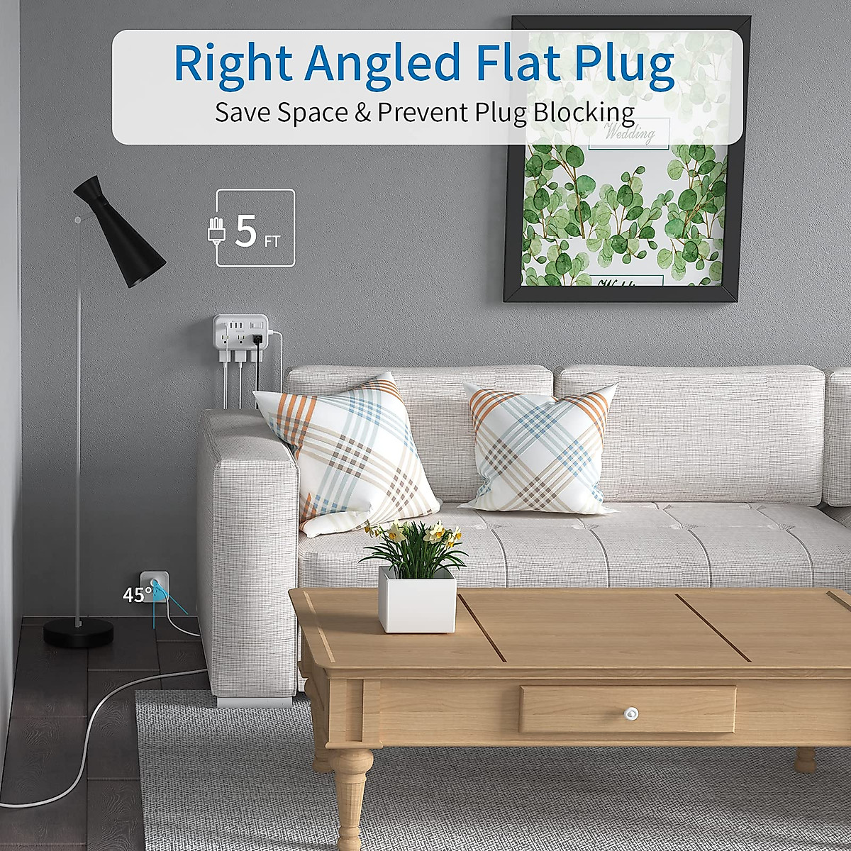 2 Pack Power Strips, NTONPOWER Flat Plug Power Strip with USB, 6 Outlets 4 USB Desktop Charging Station with 5 ft Extension Cord Wall Mount for Cruise, Travel, Hotel, Indoor, Nightstand, Office, White