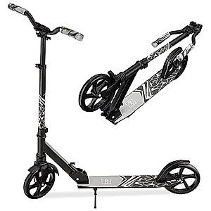 Best Choice Products Kids Height Adjustable Kick Scooter for Ages 8+, Teen, Adult, Outdoor Play w/Carrying Strap, Non-Slip Deck, Kickstand, Mud Guards, 220lb Capacity - Black