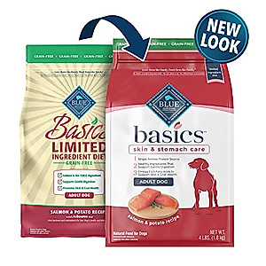 Blue Buffalo Basics Skin & Stomach Care, Grain Free Natural Adult Dry Dog Food, Salmon & Potato 4-lb
