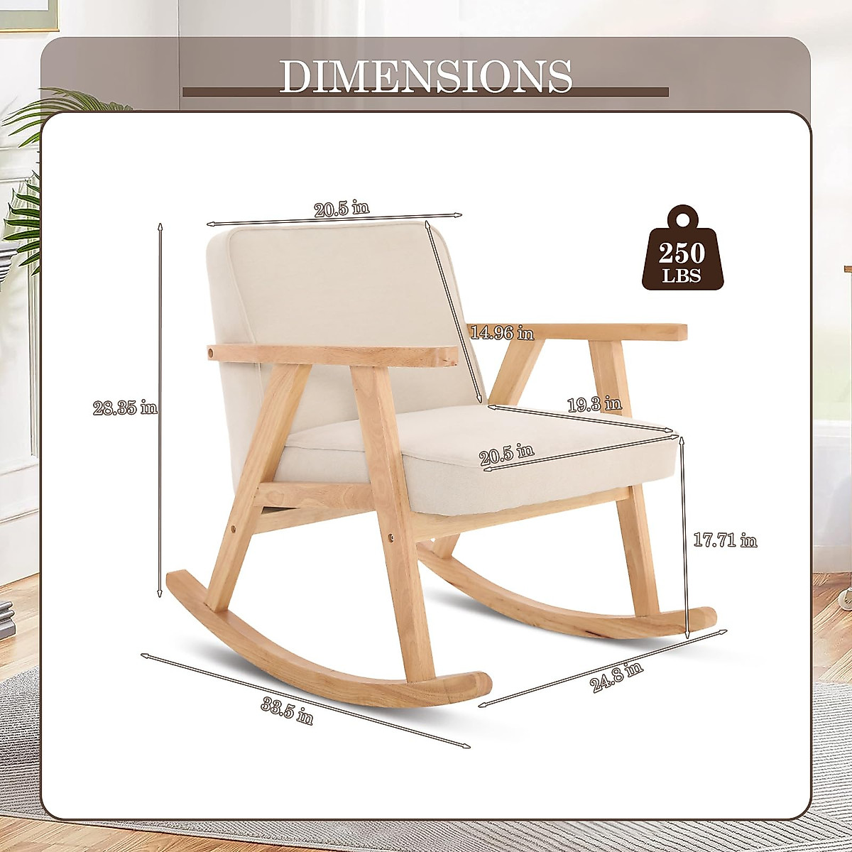 JEEOHEY Nursery Rocking Chair, Modern Upholstered Button Tufted Teddy Fabric Rocker Glider Chairs Single Sofa Armchair w/Solid Wood Legs, Side Pockets for Nursery Room, Living Room, White