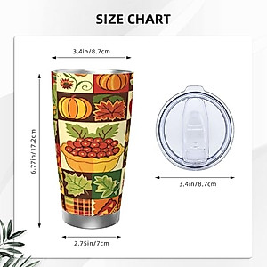 AYCZN Thanksgiving Harvest 20 OZ Tumbler Stainless Steel Travel Coffee Mug, Grape Pumpkin Insulated Water Bottle with Lid and Straws Leakproof Thermal Cup