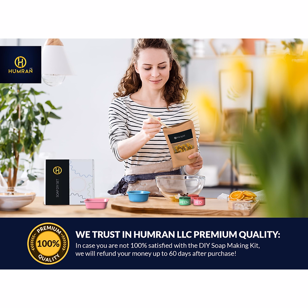 HUMRAN LLC Large Soap-Making Kit - Suitable for Adults, Kids, and Beginners - Incl. Dry Herbs - Soap Maker with Powdered Colors and Different molds - Great Gift idea