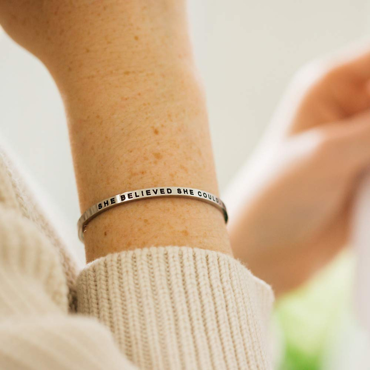 MantraBand Bracelets - Inspirational Engraved Adjustable Mantra Band Cuff Bracelet - Silver color - Gifts for Women