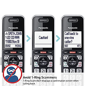 Panasonic Cordless Phone with Advanced Call Block, Link2Cell Bluetooth, One-Ring Scam Alert, and 2-Way Recording with Answering Machine, 5 Handsets - KX-TGF975B (Black with Silver Trim)