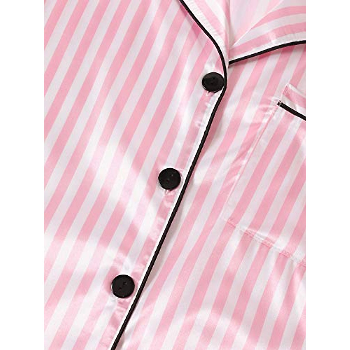 LYANER Women's Notch V Neck Button Up Short Sleeve Shirt and Shorts Pajamas Set Pink Small