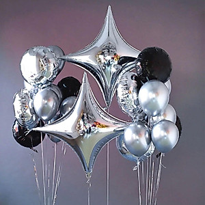 Silver Star Balloons,10Pcs Quadrangle Star Balloons,Four Angle Star Shaped Helium Mylar Balloons for Brithday,Engagement,Graduation,Wedding Party Decorations