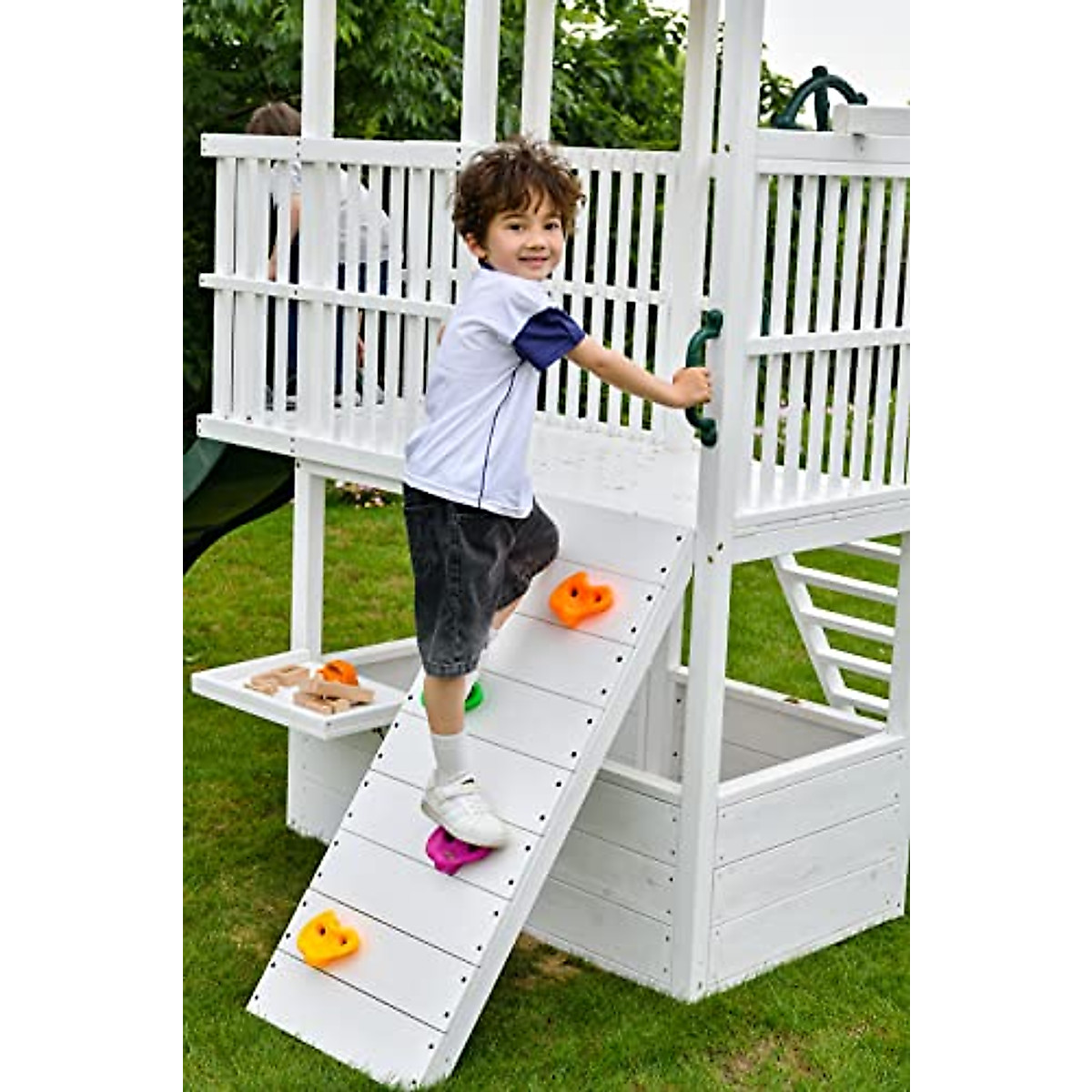 Avenlur Craftsman Modern Swing Set - Outdoor Backyard Swing: Montessori Waldorf Style Slide, Clubhouse, Fort, Gymnastic Bar, Rock Climb Wall, and More for Kids' Imaginative Play - ASTM Cert. - 3-11yr
