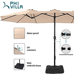 PHI VILLA 15ft Patio Umbrellas, Outdoor Market Extra Large Umbrella wirh Base, Rectangle Long Double-Sided Umbrella for Yard Lawn Garden(Beige)