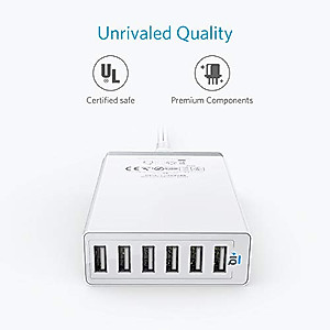 Anker 60W 6-Port USB Wall Charger, PowerPort 6 for iPhone XS / XS Max / XR / X / 8 / 7 / 6 / Plus, iPad Pro / Air 2 / mini/ iPod, Galaxy S7 / S6 / Edge / Plus, Note 5 / 4, LG, Nexus, HTC and More