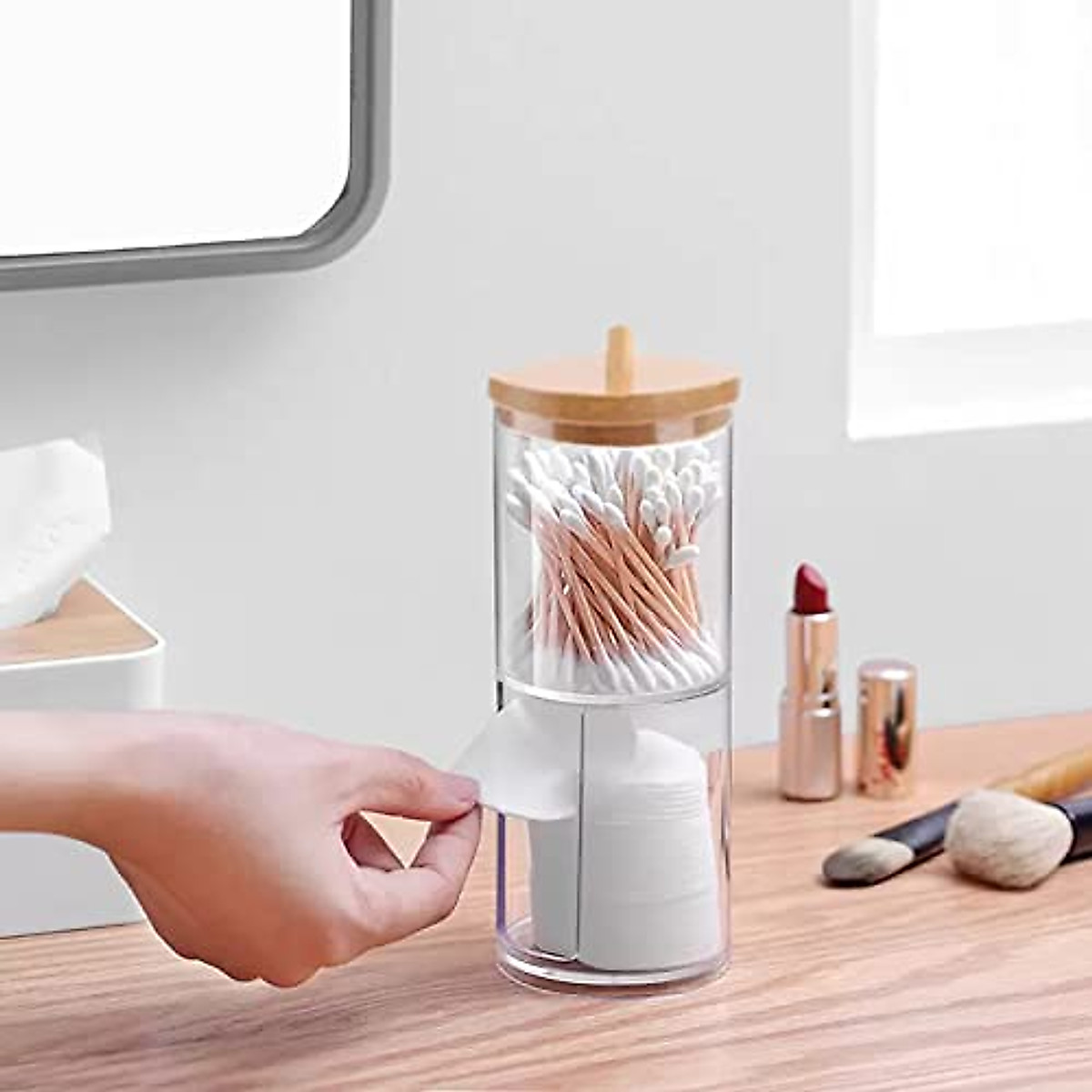 Qtip Holder Bathroom Jars Set for Cotton Ball, Restroom Organizer Canisters for Floss Pick Dispenser & Makeup Pad, Clear Acrylic S White B HKAKRSN234 Cotton Pad Holder