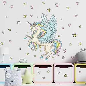 Unicorn Wall Decal | Unicorn Decals for Girls Bedroom | Unicorn Wall Decal Stickers | Unicorn with Stars Wall Poster for Nursery 60*40cm (FX-E138)