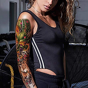 Colorful Sleeve Tattoos Stickers, Full Arm Temporary Tattoos Sleeves, Fake Watercolor Body Art Arm Tattoo for Kids Women Makeup, 12-Sheet